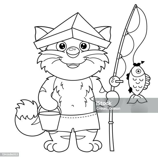 Ilustración De Dibujo Para Colorear Esquema De Gato De Dibujos Animados