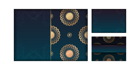 Template Flyer Dengan Warna Biru Gradien Dengan Ornamen Emas India