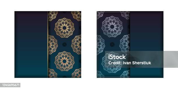 Template Kartu Ucapan Dengan Warna Biru Gradien Dengan Pola Emas Yunani