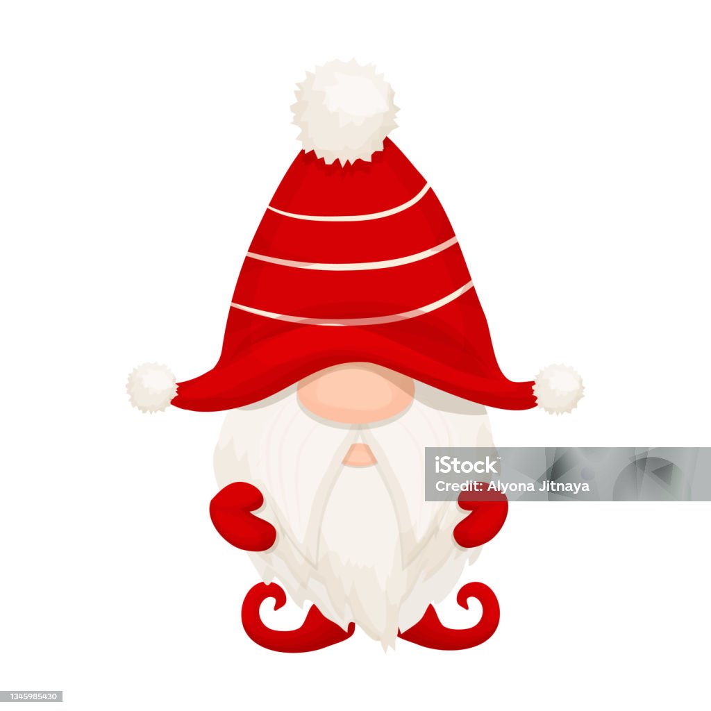 Ilustración De Lindo Gnomo De Navidad Elfo Con Sombrero Rojo En Estilo