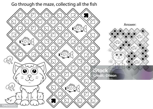 Labyrinthe Ou Jeu De Labyrinthe Puzzle Coloriage Contour Du Chat De