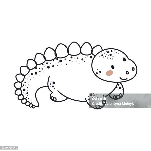Dinosaurus Lucu Dalam Gaya Sketsa Garis Besar Kartun Lucu Dino Untuk