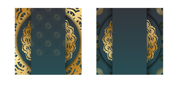 Template Flyer Dengan Warna Hijau Gradien Dengan Pola Emas Vintage