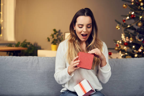Free Stock Photo of women surprised after opening an elegant gift box ...