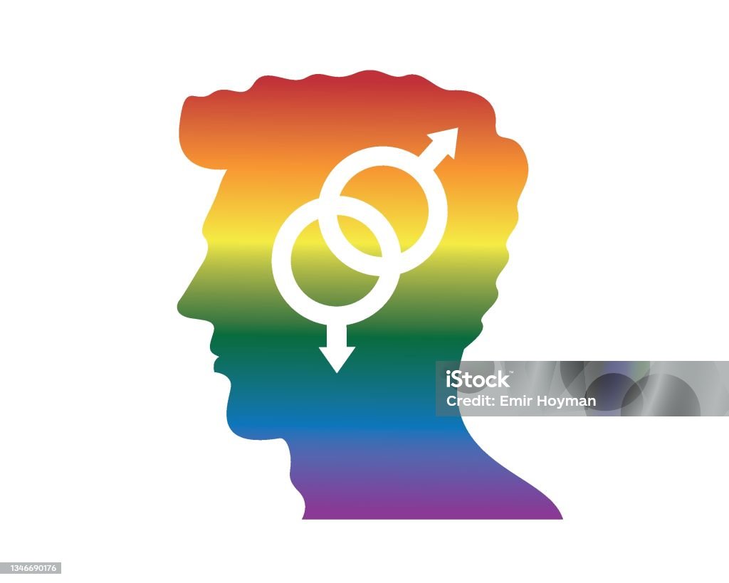 Lgbt Pride Month Rainbow Heart Vector Man Silhouette With A Pattern On
