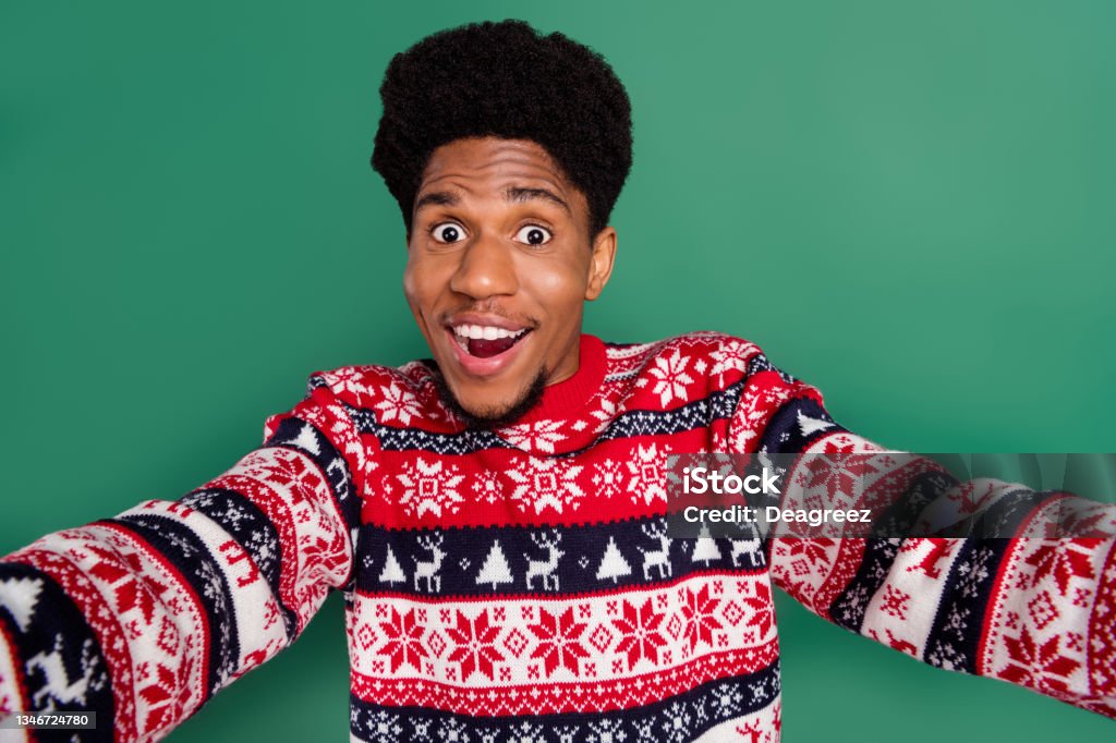 Photo Of Funky Amazed Crazy Guy Take Selfie Open Mouth Wear Print