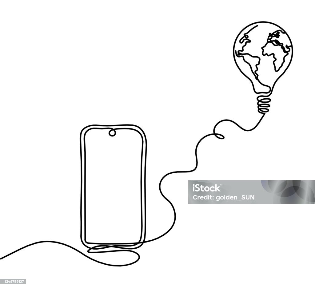 Mobile Abstrait Et Ampoule Avec Globe Comme Dessin Au Trait Sur Fond
