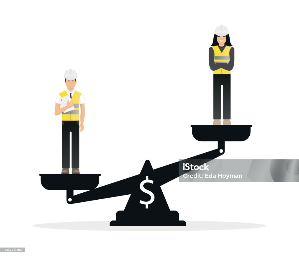 Businessman And Businesswoman Standing On Piles Of Coins Representing