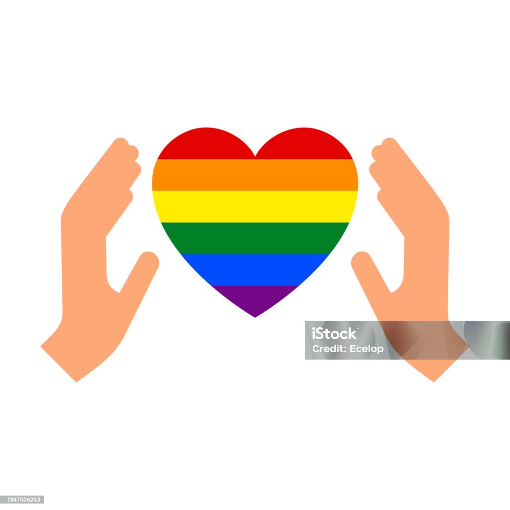 Hands Gesture With Heart And Flag Of Pride Lgbt Drawn Fingers Hold Symbol Lgbtq Stock