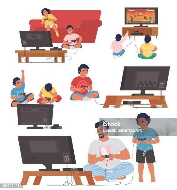 Gamer Bermain Game Konsol Di Televisi Dengan Pengontrol Ilustrasi ... Gamer Bermain Game Konsol Di Televisi Dengan Pengontrol Ilustrasi ...