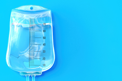 3d Rendering Of Infusion Bag In The Pure Blue Background Iv Drip Chamber Iv Tubing And Iv Bag Of