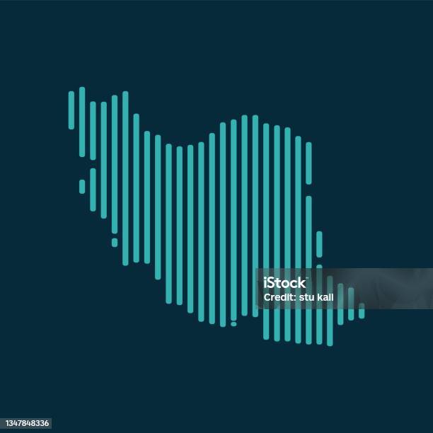 Vector Abstract Map Of Iran With Blue Straight Rounded Lines Isolated