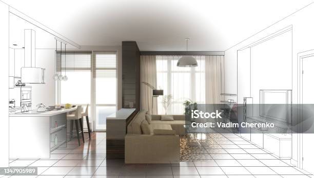 Visualisasi Desain Interior Perumahan Modern Ilustrasi 3d Render Cg
