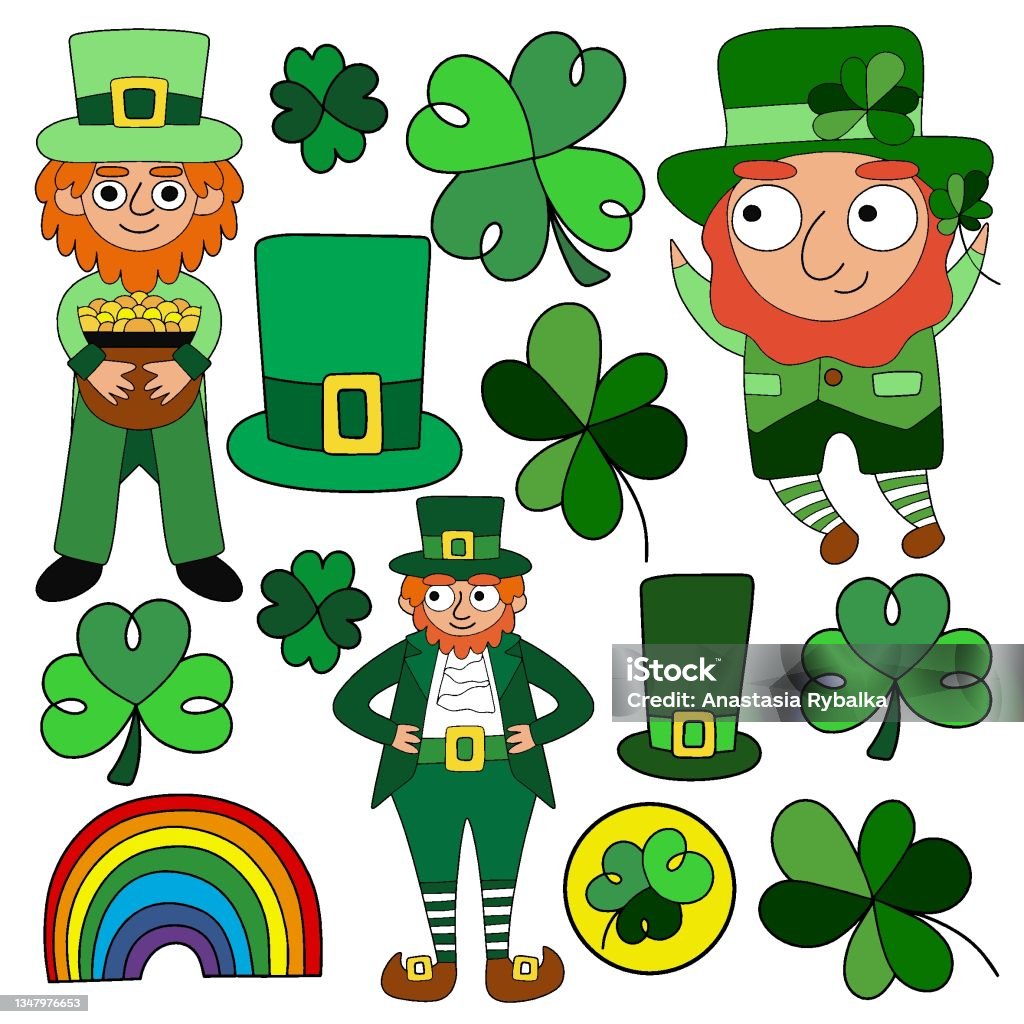 Happy Saint Patrick Day Cartoon Set Vector Illustration Stock