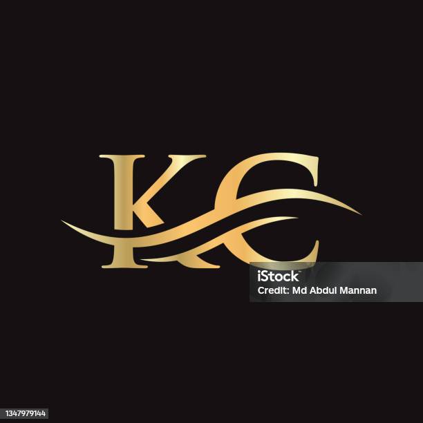 Kc 로고 디자인 워터 웨이브 컨셉의 프리미엄 레터 Kc 로고 디자인 알파벳 C에 대한 스톡 벡터 아트 및 기타 이미지