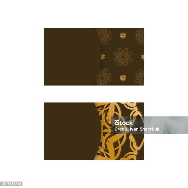 Template Kartu Nama Dalam Warna Coklat Dengan Pola Mandala Gold Untuk