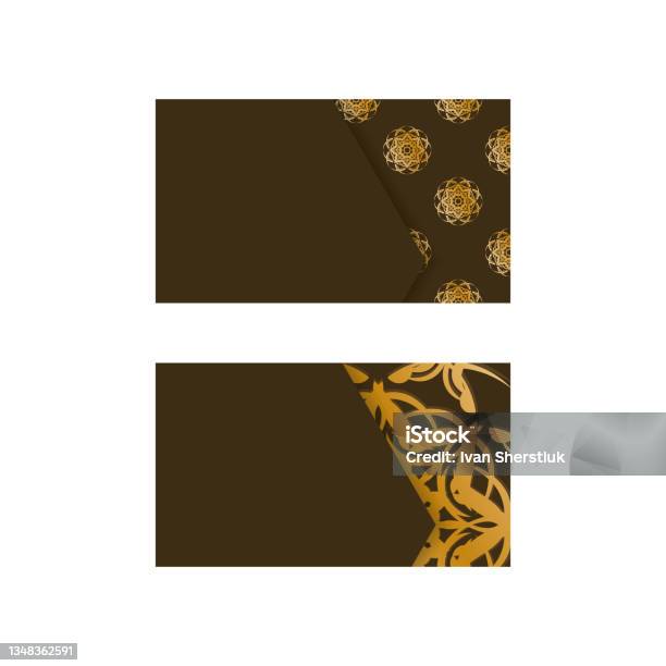 Template Kartu Nama Dalam Warna Coklat Dengan Pola Emas Vintage Untuk