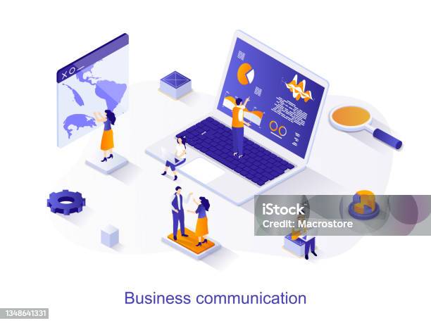 Konsep Web Isometrik Komunikasi Bisnis Orangorang Mendiskusikan Tugas