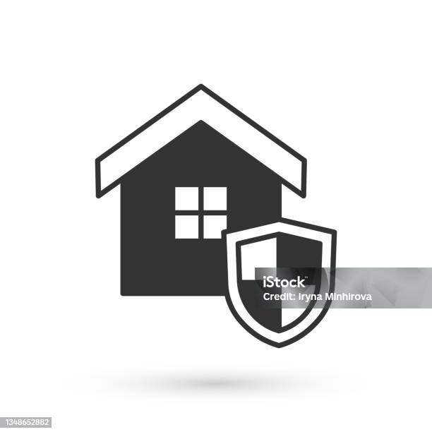 Maison Grise Avec Icône De Bouclier Isolée Sur Fond Blanc Concept
