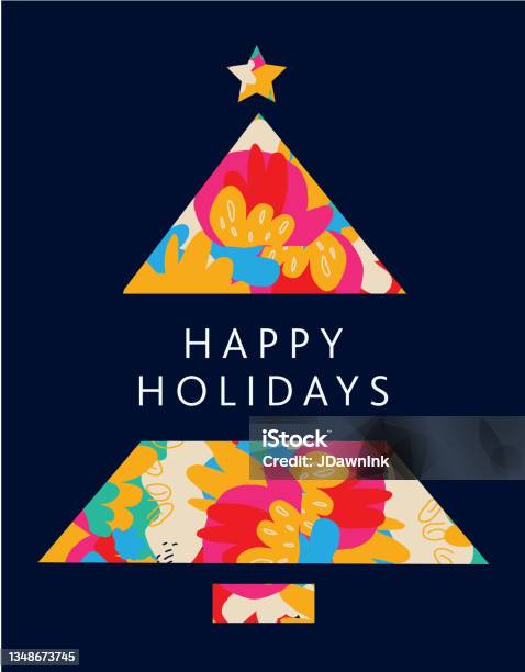 Happy Holidays Kartu Ucapan Template Desain Datar Dengan Bentuk Abstrak