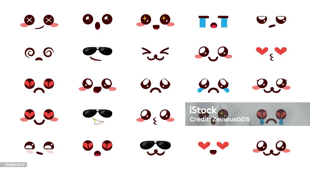 Emojis Kawaii Character Vector Set Emoticon Cute Chibi Emoji Cartoon In