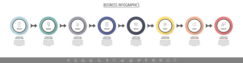 Businessvektorinfografiken Mit 8 Kreisen Und Pfeilen ... Businessvektorinfografiken Mit 8 Kreisen Und Pfeilen ...