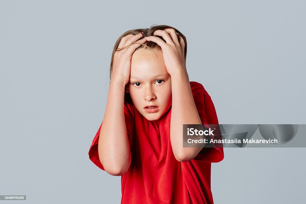 Beautiful Brunette Teen Girl Holding The Head Cannot Believe What He See Gasp Stunned Shocked