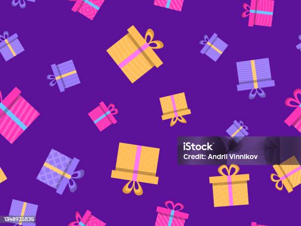 Pola Mulus Dengan Kotak Hadiah Berwarnawarni Dengan Gaya Datar Desain