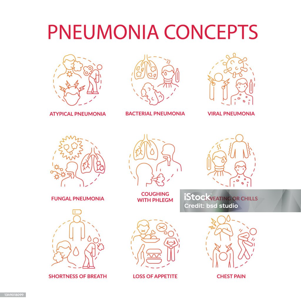 Pneumonia Red Gradient Concept Icons Set Stock Illustration Download