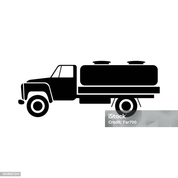 Icône De Camionciterne Silhouette Noire Vue Latérale Dessin Vectoriel