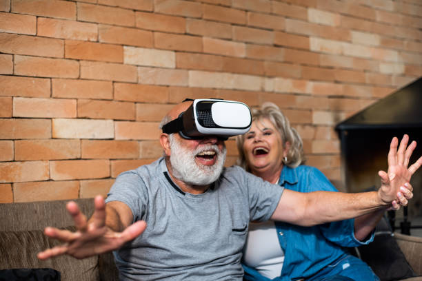 Free Stock Photo of Senior citizen couple wearing vr headsets at home ...