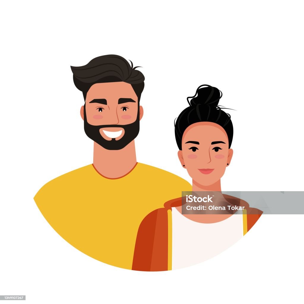 Pasangan Cantik Wanita Muda Dan Pria Potret Ilustrasi Vektor Dalam Gaya ... Pasangan Cantik Wanita Muda Dan Pria Potret Ilustrasi Vektor Dalam Gaya ...