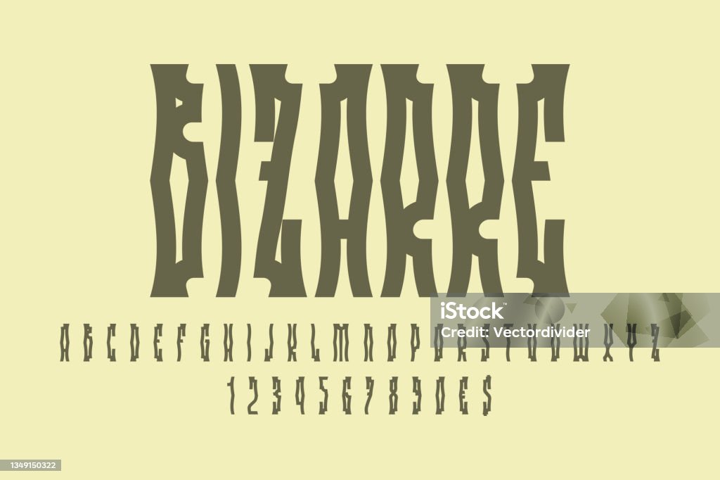 Font Tampilan Artistik Yang Aneh Huruf Bergaya Angka Dan Tanda Mata