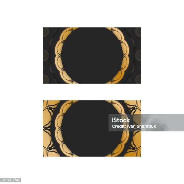 Kartu Nama Hitam Dengan Ornamen Emas Mewah Untuk Merek Anda Ilustrasi