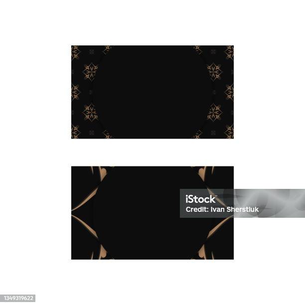 Template Kartu Nama Berwarna Hitam Dengan Ornamen Coklat Mewah Untuk