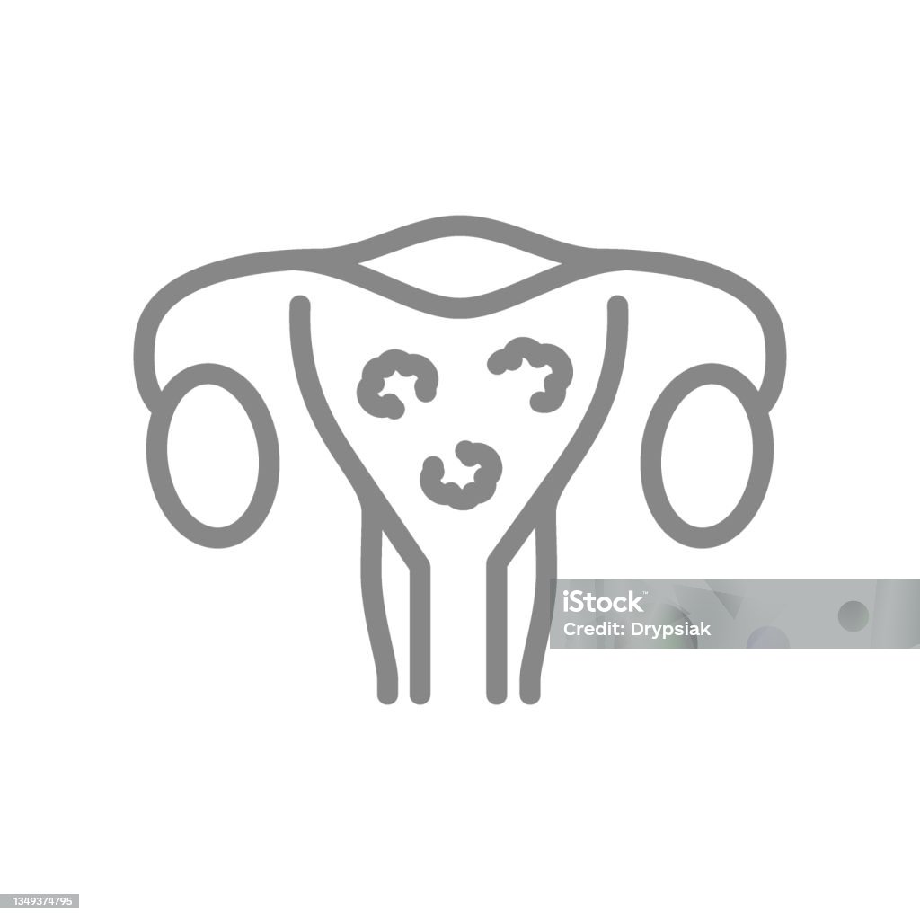 Uterus Dengan Ikon Garis Tumor Penyakit Organ Internal Kanker Rahim
