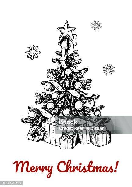 Kartu Ucapan Natal Yang Digambar Tangan Dengan Pohon Natal Yang Dihiasi ... Kartu Ucapan Natal Yang Digambar Tangan Dengan Pohon Natal Yang Dihiasi ...
