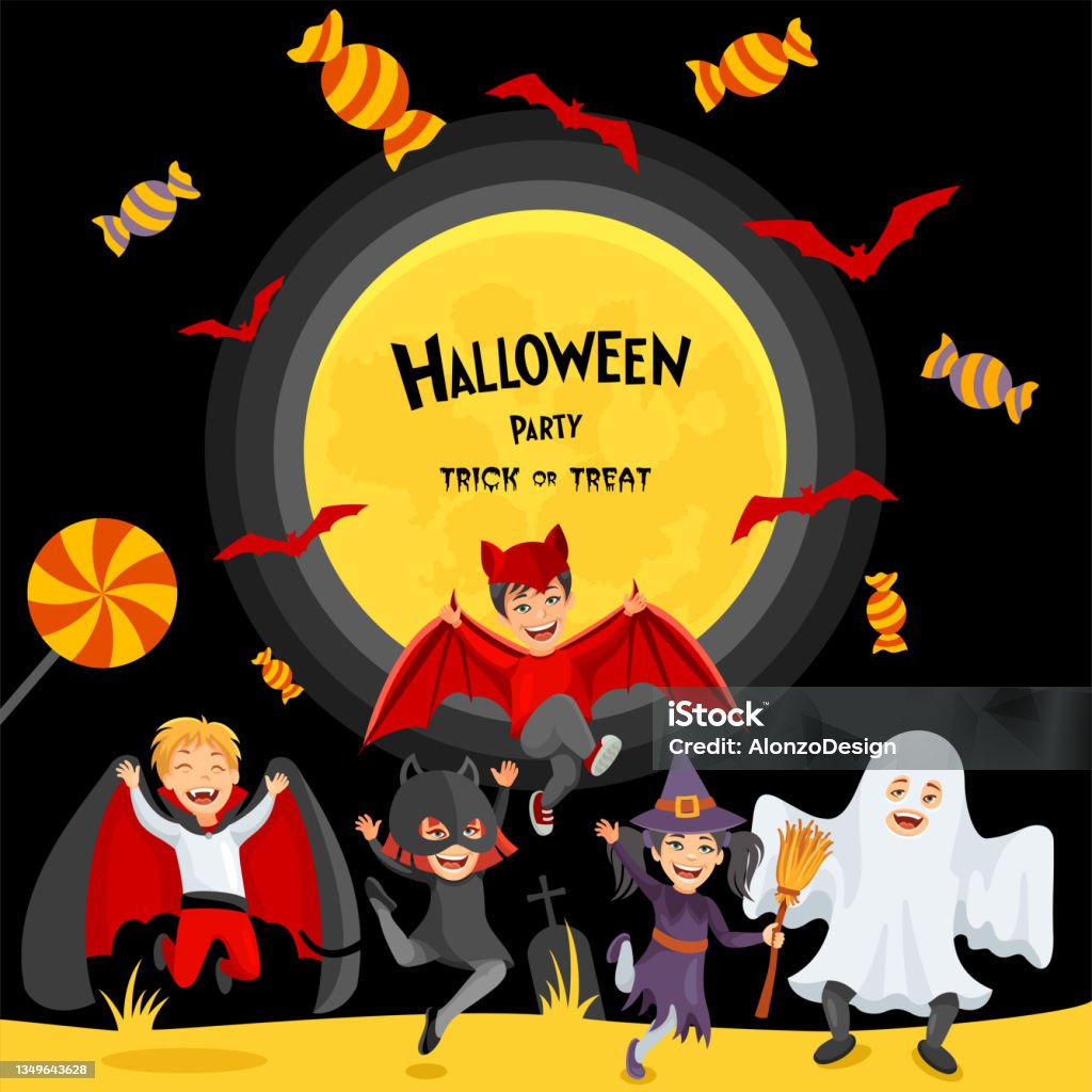 Halloween Party Trick Or Treaters Poster Stock Illustration Download