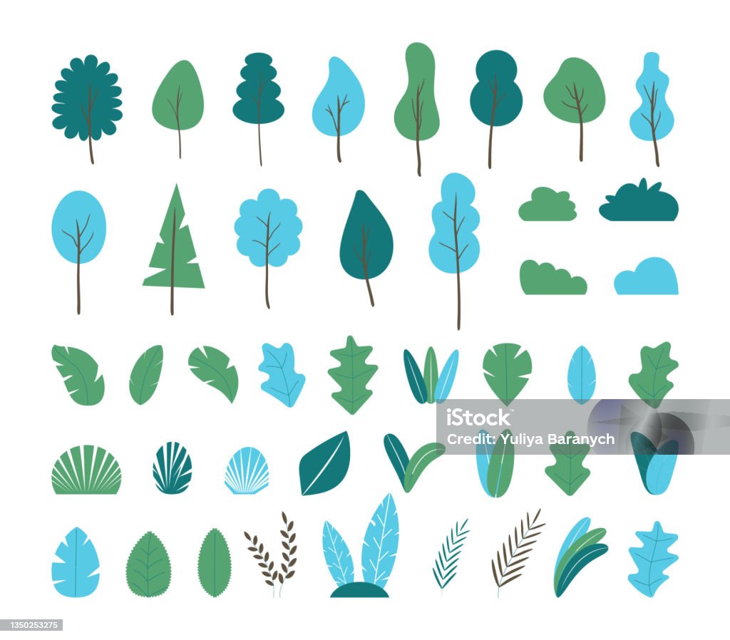 Grand Ensemble Darbres Plantes Arbres Vecteur De Collecte De Feuilles