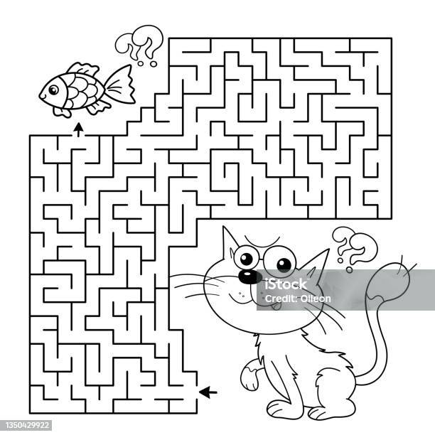 Labyrinthe Ou Jeu De Labyrinthe Puzzle Coloriage Contour Du Chat De