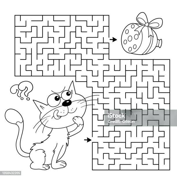 Labyrinthe Ou Jeu De Labyrinthe Puzzle Coloriage Contour Du Chat De