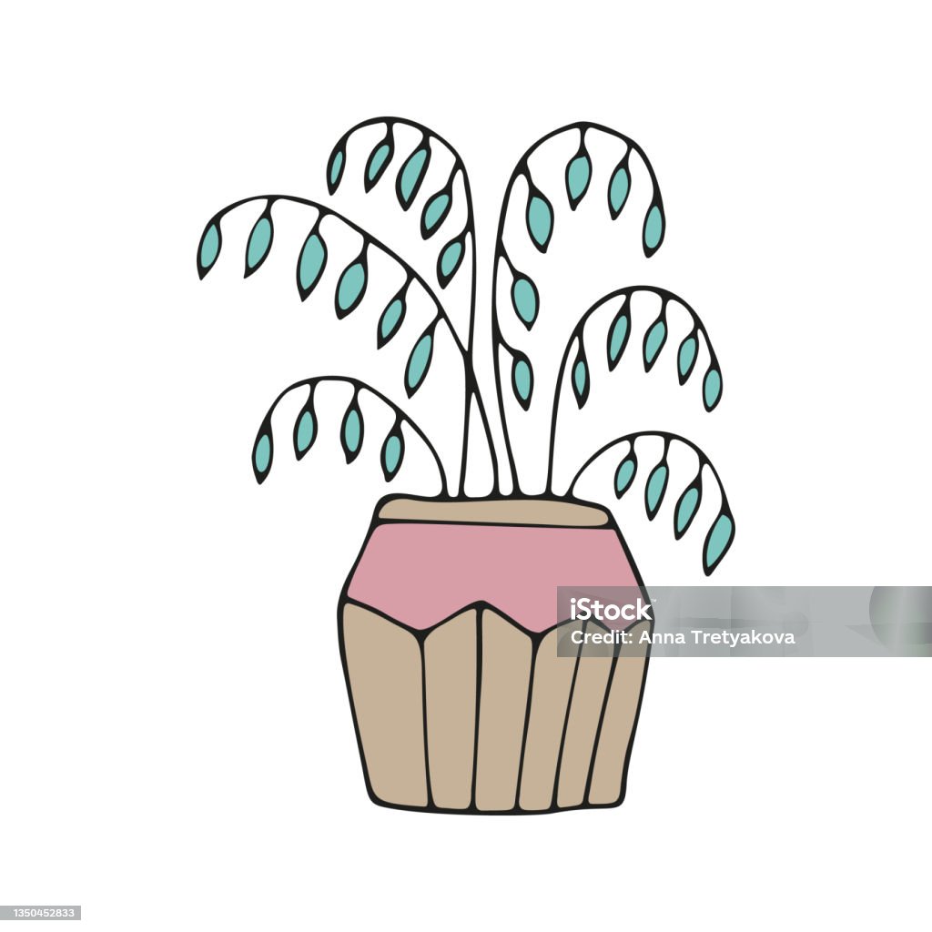Tangan Lucu Ditarik Elemen Pot Bunga Doodle Vektor Ilustrasi Tanaman