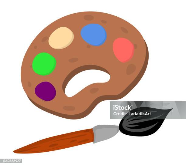 Pinceau Avec Palette Icône Outils Dart De Dessin Animé Vecteurs Libres