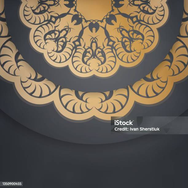 Template Postcard Dalam Warna Hitam Dengan Ornamen Emas Vintage Untuk