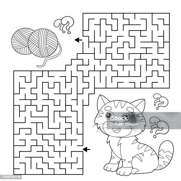 Labyrinthe Ou Jeu De Labyrinthe Puzzle Coloriage Contour Du Chat De