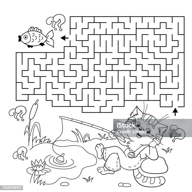 Labyrinthe Ou Jeu De Labyrinthe Puzzle Coloriage Contour Du Chat De
