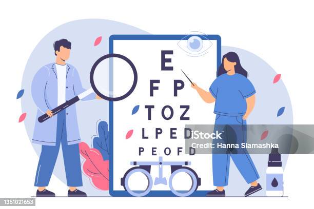 Dokter Dokter Mata Memeriksa Penglihatan Dengan Grafik Tes Mata Dan ... Dokter Dokter Mata Memeriksa Penglihatan Dengan Grafik Tes Mata Dan ...