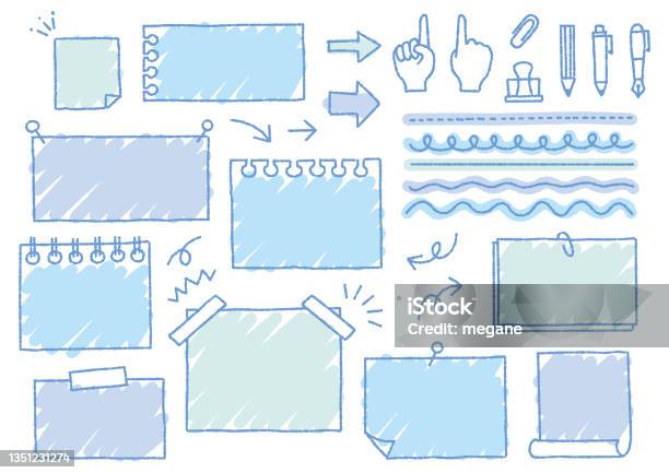Set Of Kawaii Handdrawn Frames Stationery And Notebooks Stock