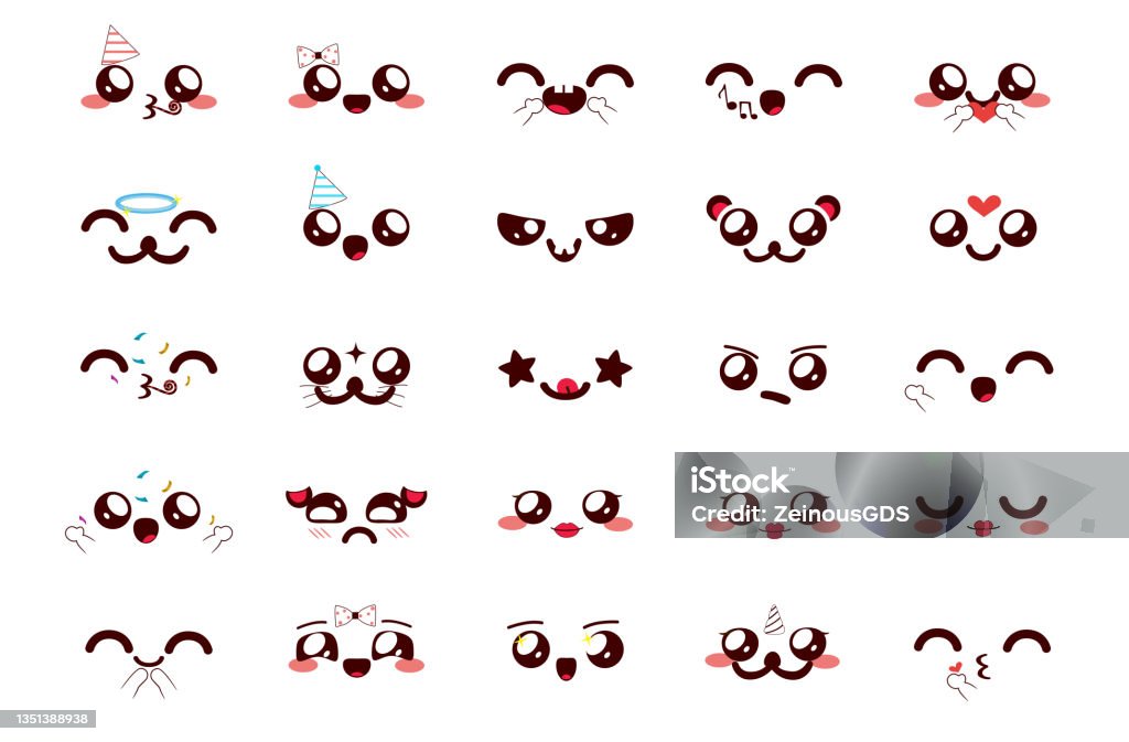 Kawaii Emoji Chibi Vektor Set Emoticon Smileys Charakter In Niedlichen