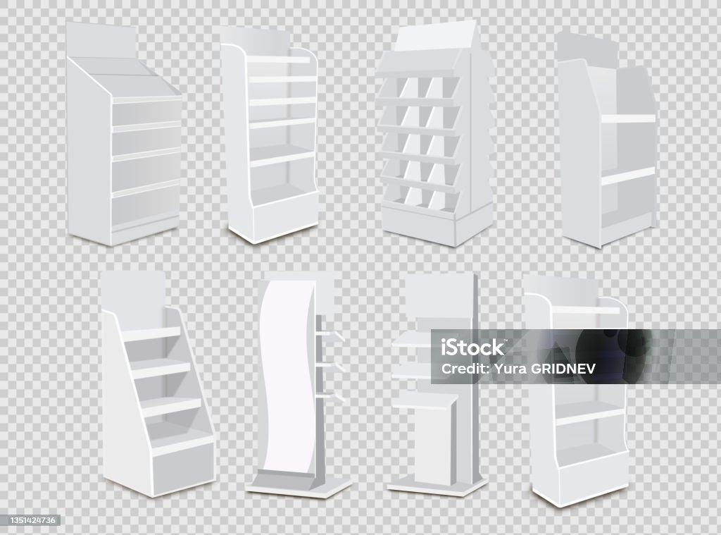 Weiße Lange Leere Leere Vitrinendisplays Mit Einzelhandelsregalen 3dprodukte Auf Weißem